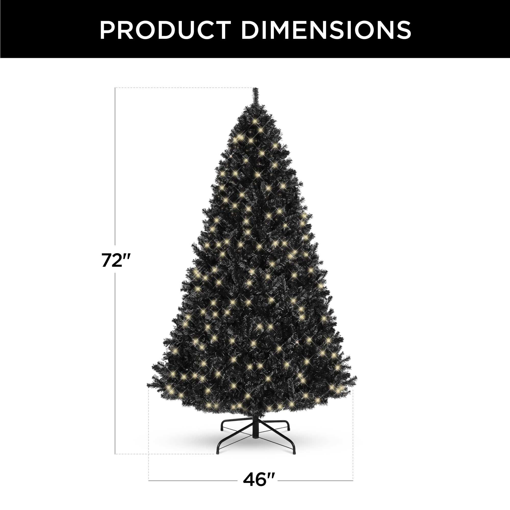 Best Choice Products 6ft Pre-Lit Black Christmas Tree, Full Artificial Holiday Decoration for Home, Office, Party Decoration w/ 947 Branch Tips, 250 Lights, Metal Hinges, Foldable Base
