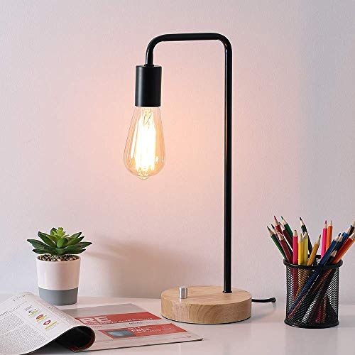 HAITRAL Industrial Desk Lamp, Vintage Edison Bulb Table Lamp for Dorm, Office, Bedroom, Living Room - Black (Without Bulb)