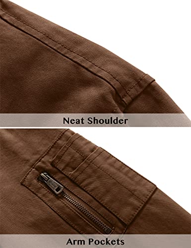 WenVen Men's Washed Cotton Bomber Jacket Active Track Windbreaker (Coffee, 3XL)