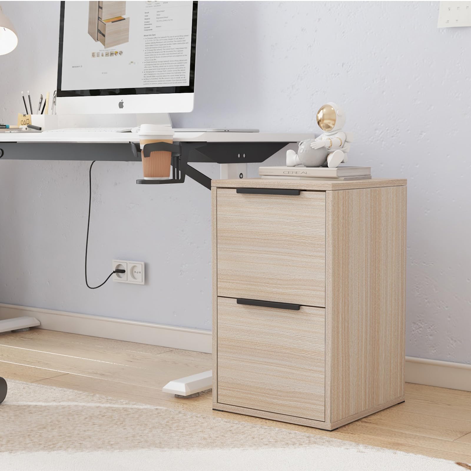 LUCYPAL 2 Drawer Wood File Cabinet,Wooden Storage Filing Cabinets with Hanging Bars for Letter Size,Under Desk Small File Cabinet for Home Office,Beige