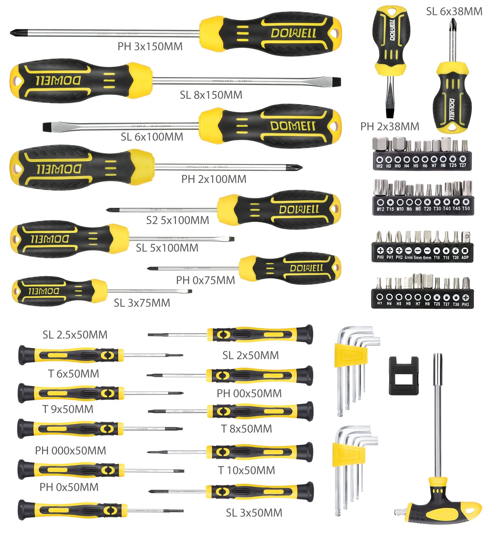 DOWELL Magnetic Screwdriver Set Slotted/Phillips/Torx 108-Piece Stubby Screwdriver Mini Precision Screwdriver Bits Set Hex Key Set Magnetizer Tool Kit for Repair Craft