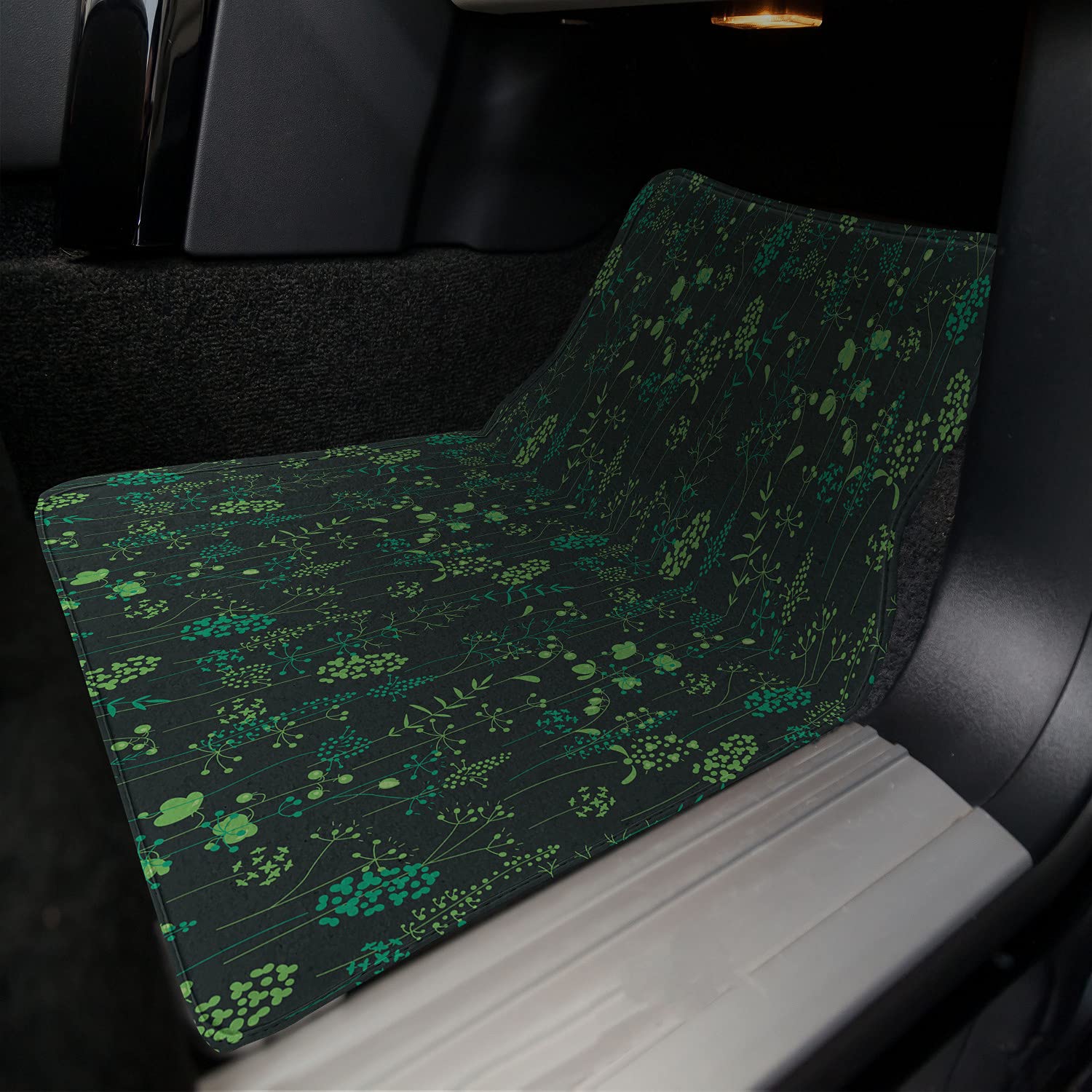 Lunarable Botanical Car Mat Set of 4, Nature Composition of Various Plants Branches and Herbs, Front & Back Seat Floor Mat Durable PVC Backing Car Accesory, Dark Reseda Green Teal