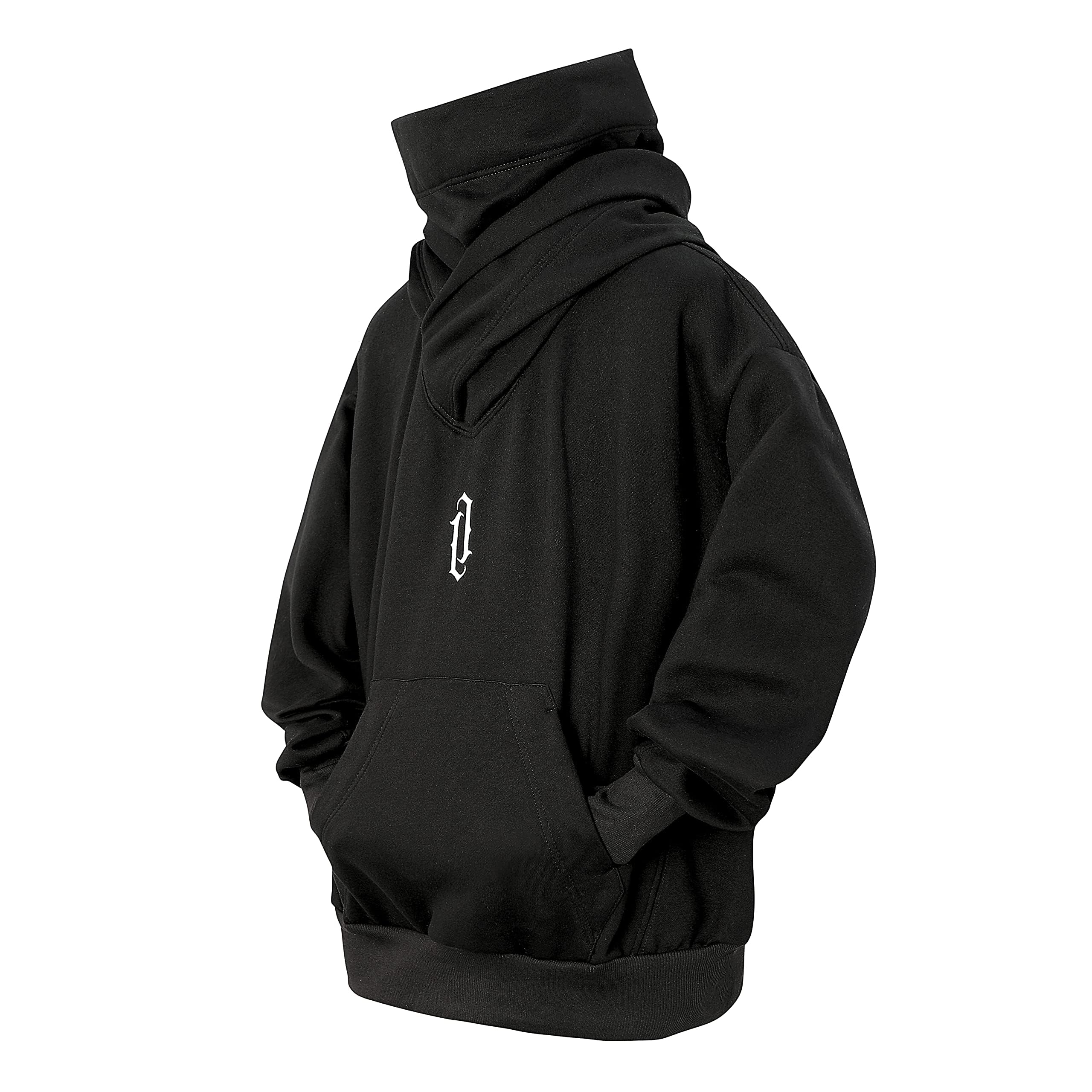 Niepce Inc Streetwear Men's Oversized Hoodie with Neck Gaiter (Black, Medium)