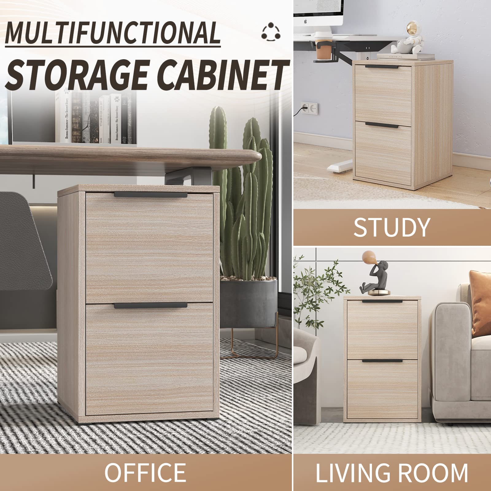 LUCYPAL 2 Drawer Wood File Cabinet,Wooden Storage Filing Cabinets with Hanging Bars for Letter Size,Under Desk Small File Cabinet for Home Office,Beige