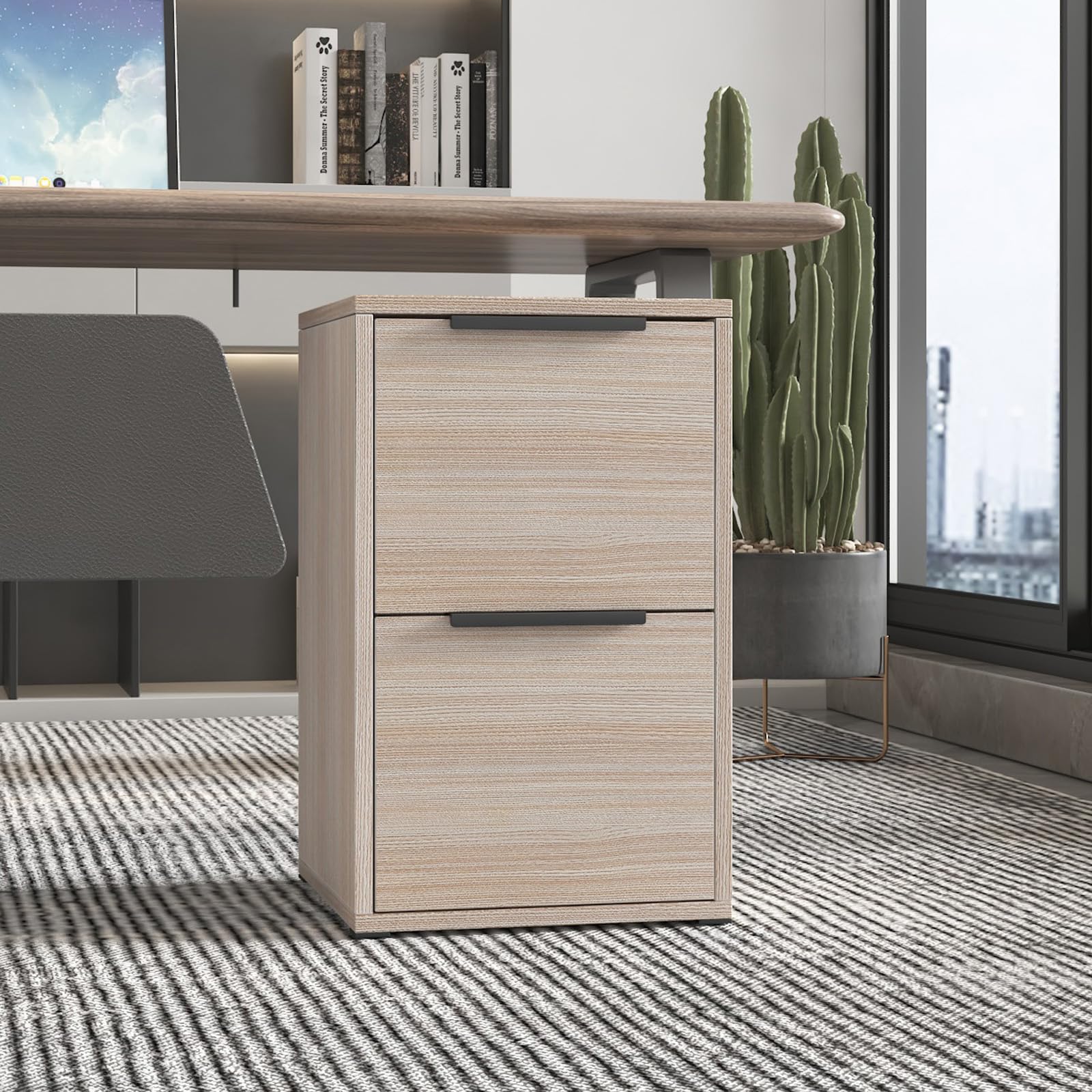 LUCYPAL 2 Drawer Wood File Cabinet,Wooden Storage Filing Cabinets with Hanging Bars for Letter Size,Under Desk Small File Cabinet for Home Office,Beige