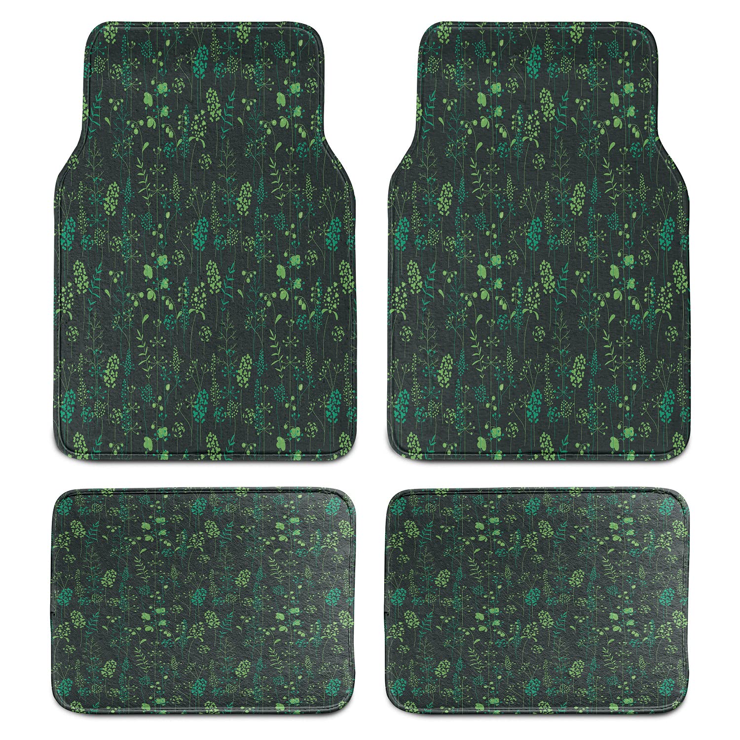 Lunarable Botanical Car Mat Set of 4, Nature Composition of Various Plants Branches and Herbs, Front & Back Seat Floor Mat Durable PVC Backing Car Accesory, Dark Reseda Green Teal