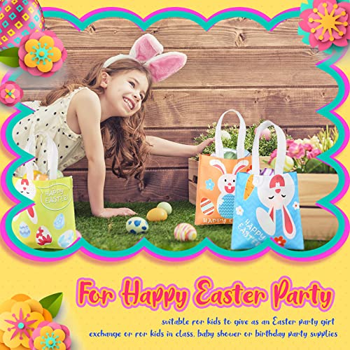 100 Pcs Easter Mini Gift Tote Bags for Kids Easter Small Baskets Bunny Non Woven Kraft Treat Goodie Eggs Bags with Handles for Easter Party Favors, Easter Egg Hunt