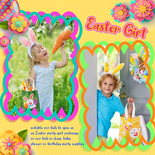 100 Pcs Easter Mini Gift Tote Bags for Kids Easter Small Baskets Bunny Non Woven Kraft Treat Goodie Eggs Bags with Handles for Easter Party Favors, Easter Egg Hunt