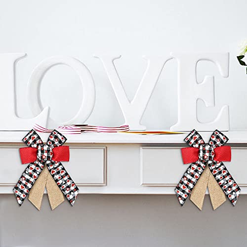 Hying 4 PCS Valentine's Day Bows for Wreath, Valentines Wreath Bow Black White Buffalo Plaid Bows Red Burlap Gift Bows for Front Door Wall Valentines Wedding Party Decorations