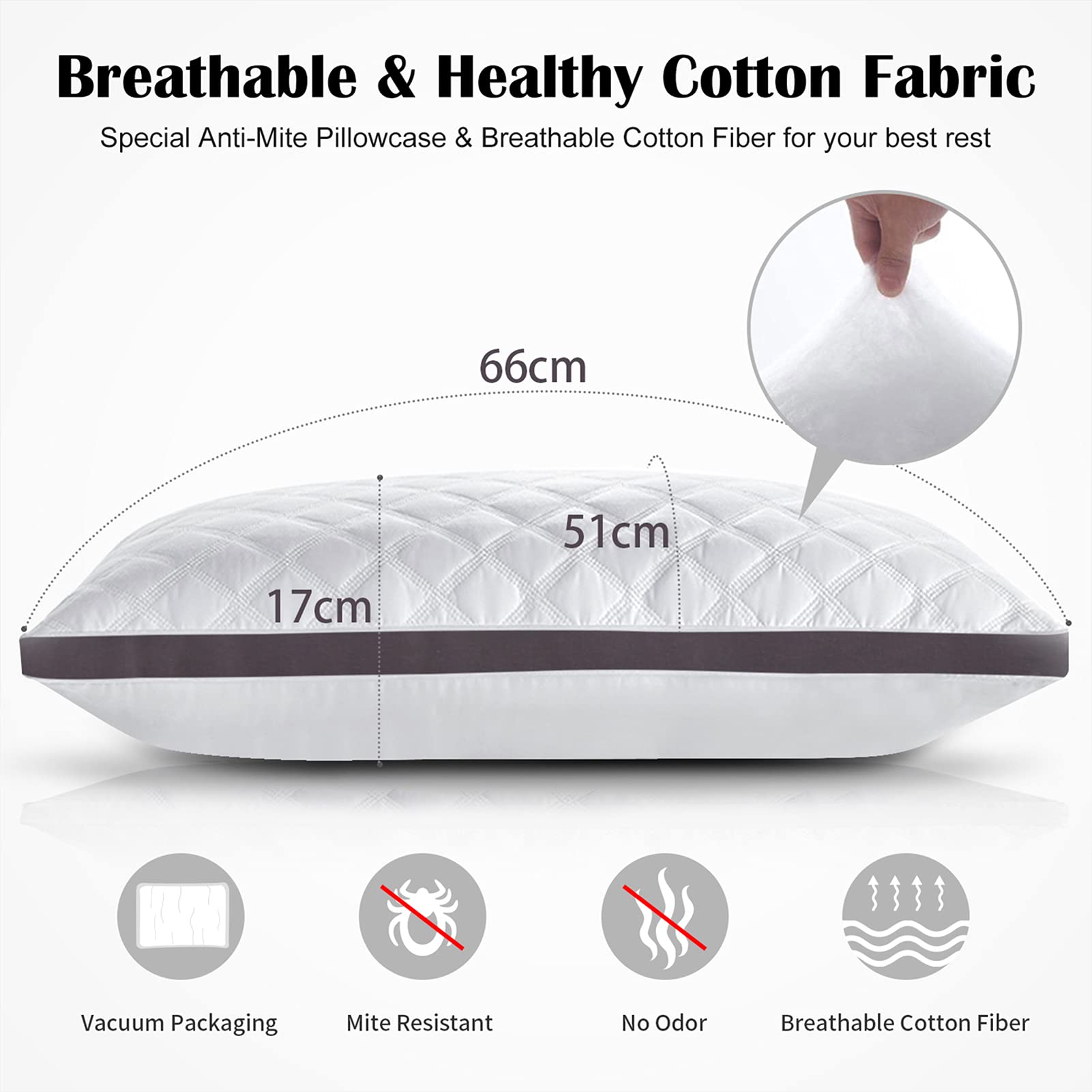 XCJC Sleep Bed Pillows 2 Pack: Comfort Luxury Standard Hotel Soft Pillows with Adjustable Fluffy Microfiber Filling Stuffing Washable Pillowcase for Back Stomach Side Sleepers - Size 20 x 26 Inches