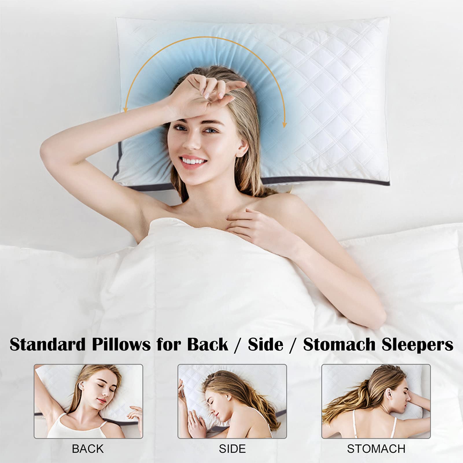 XCJC Sleep Bed Pillows 2 Pack: Comfort Luxury Standard Hotel Soft Pillows with Adjustable Fluffy Microfiber Filling Stuffing Washable Pillowcase for Back Stomach Side Sleepers - Size 20 x 26 Inches