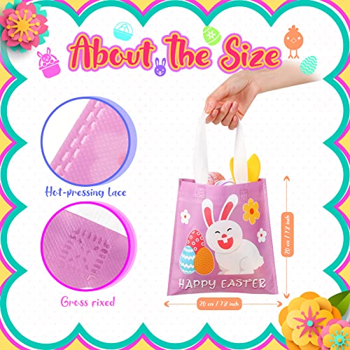 100 Pcs Easter Mini Gift Tote Bags for Kids Easter Small Baskets Bunny Non Woven Kraft Treat Goodie Eggs Bags with Handles for Easter Party Favors, Easter Egg Hunt