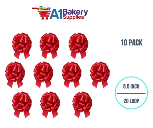 Red Flora Satin 5.5" Pull Bows 20 Loops Set of 10 Gift wrap Christmas Wedding Gift wrap Pill String Bows by A1 bakery supplies