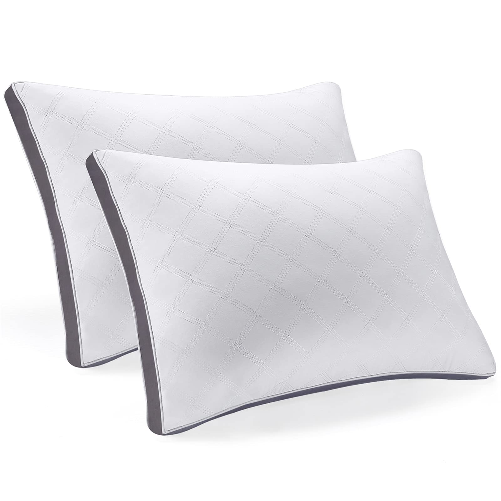 XCJC Sleep Bed Pillows 2 Pack: Comfort Luxury Standard Hotel Soft Pillows with Adjustable Fluffy Microfiber Filling Stuffing Washable Pillowcase for Back Stomach Side Sleepers - Size 20 x 26 Inches