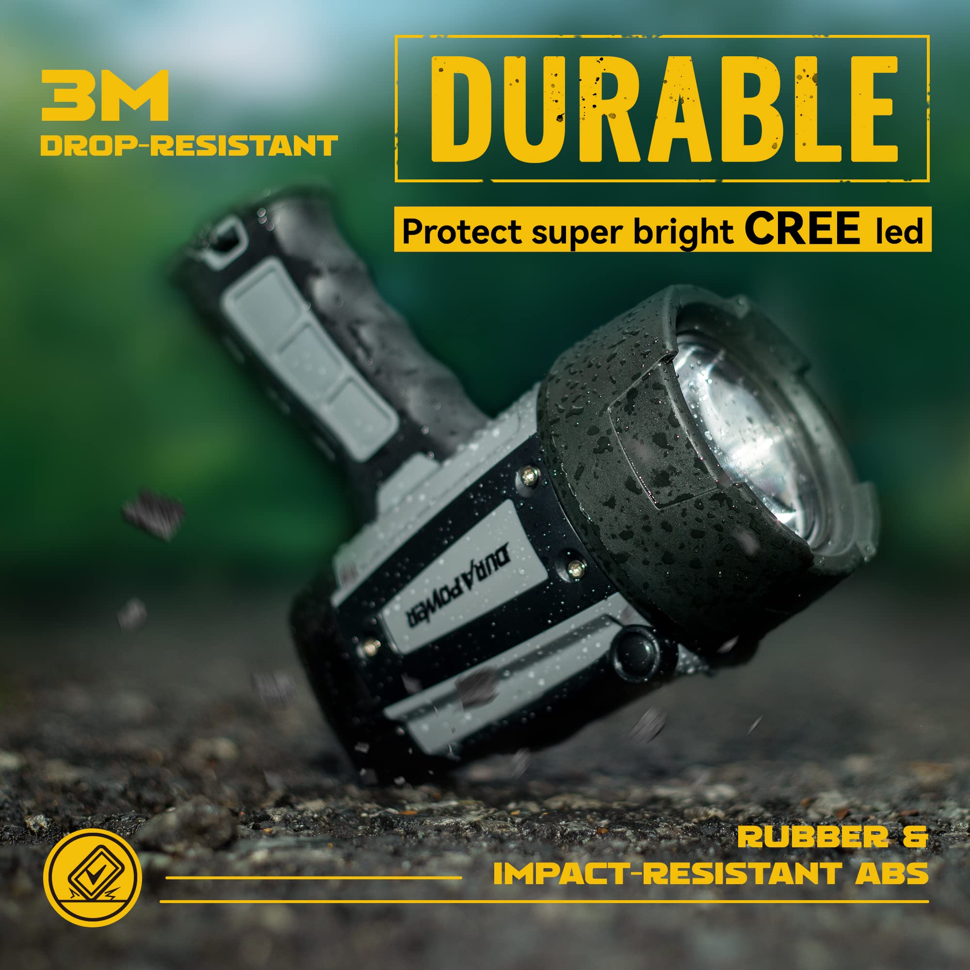 Durapower Rechargeable Spotlight, 200000 Lumen LED Handheld Spotlight, IP68 Waterproof Spotlight Flashlight Portable Marine Boat