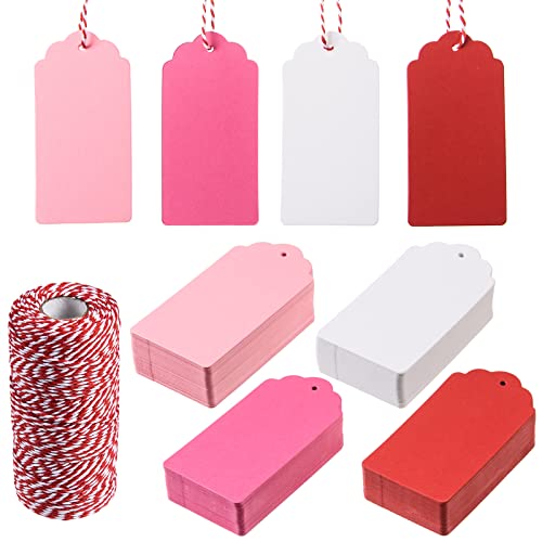 360 Pcs Valentines Day Gift Tags Kraft Paper Gift Tags Valentine’s Day Hanging Gift Label Tags Name Price Tags with String for Wedding Birthday Party Gift Wrapping Decorations, Red, Pink, White, Rose