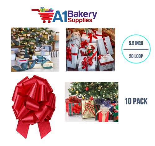 Red Flora Satin 5.5" Pull Bows 20 Loops Set of 10 Gift wrap Christmas Wedding Gift wrap Pill String Bows by A1 bakery supplies