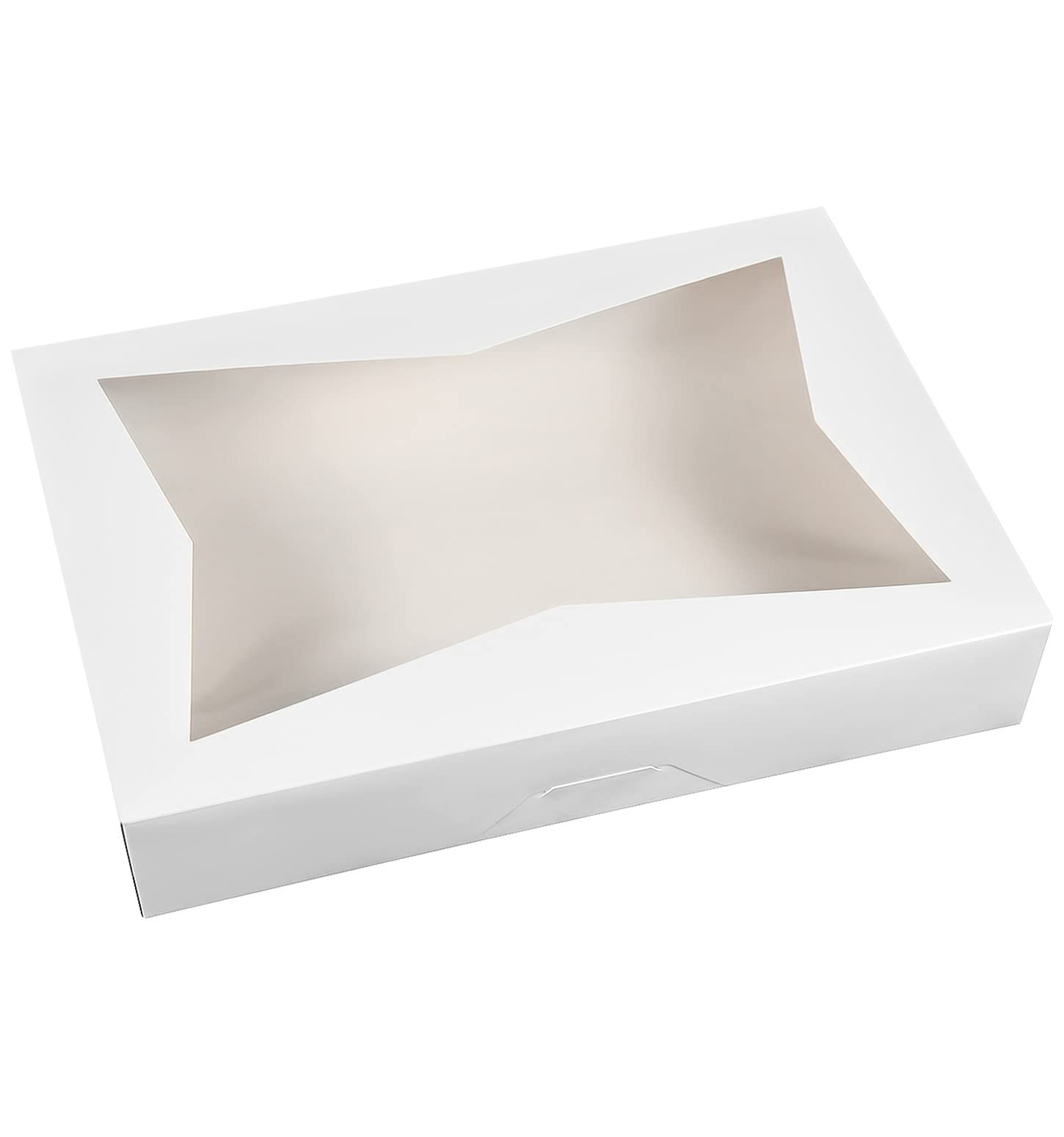 SOROO 15-PACK White Pastry Bakery Box 16x11x2.75inch,Large Donuts,Muffins,Cookies Boxes with PVC Window Auto-Pop up Paper Box Nature Cardboard Take Out Container,Hold 12 Donuts,Pack of 15
