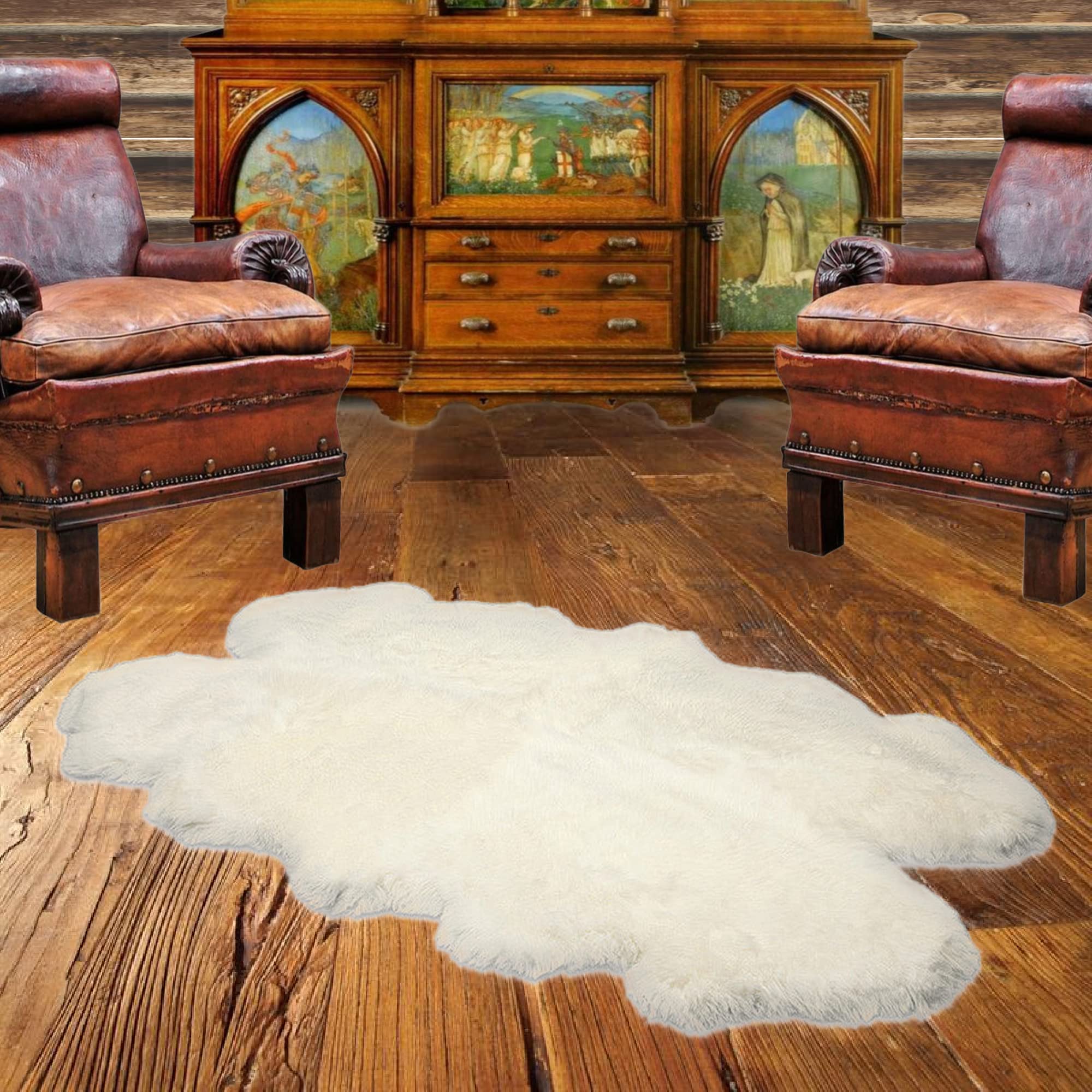 Fur Accents Plush Shag Sheepskin, Area Rug, Hide, Rich Color Toned Accent Rug, Luxury Soft Faux Fur Carpet, Hand Made USA, (60" 84" Black Tipped)