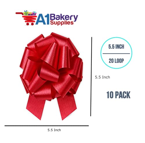 Red Flora Satin 5.5" Pull Bows 20 Loops Set of 10 Gift wrap Christmas Wedding Gift wrap Pill String Bows by A1 bakery supplies