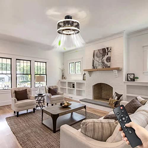 Atocif Bladeless Ceiling Fan with Light, Caged Ceiling Fan with LED Light, Ceiling Fans with Lights Remote Control, Dimmable, low-noise, Timing, for Bedroom, Living Room, Kitchen