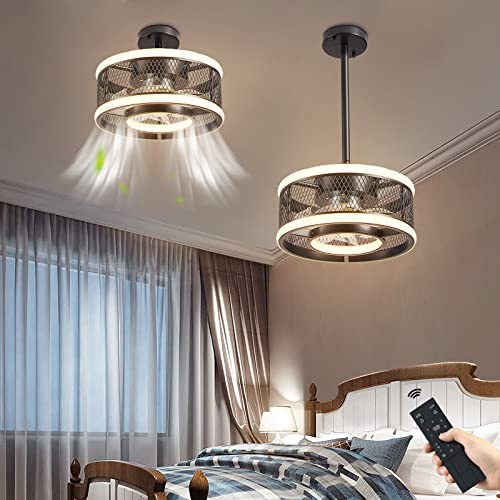 Atocif Bladeless Ceiling Fan with Light, Caged Ceiling Fan with LED Light, Ceiling Fans with Lights Remote Control, Dimmable, low-noise, Timing, for Bedroom, Living Room, Kitchen