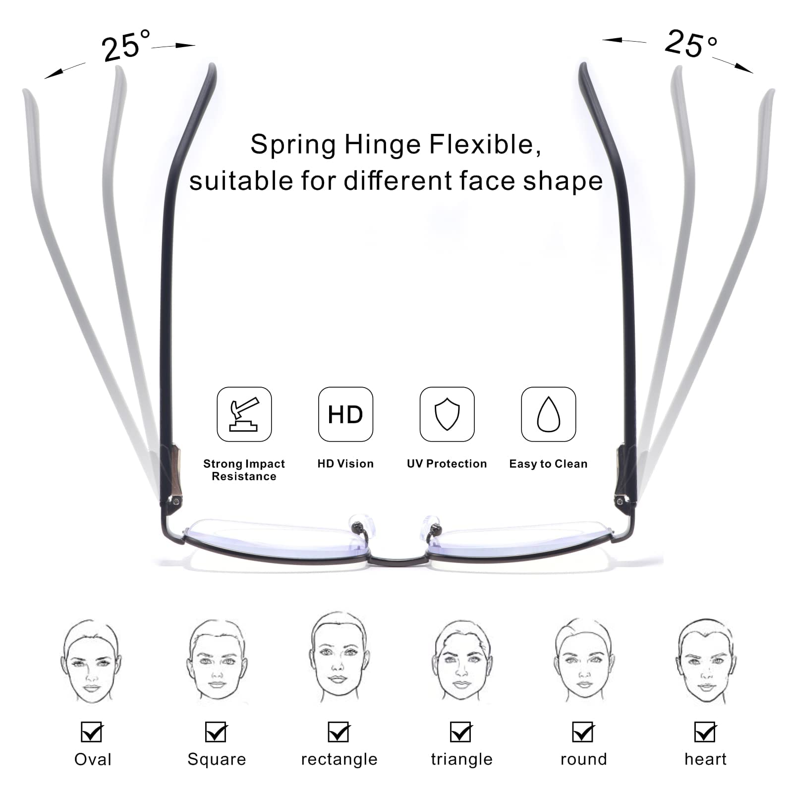 Missfive Men Premium Multifocus Reading Glasses Blue Light Blocking, Progressive Metal Frame With No Broken Spring Hinge Eyewear,Workspace For Near Range 1.50x
