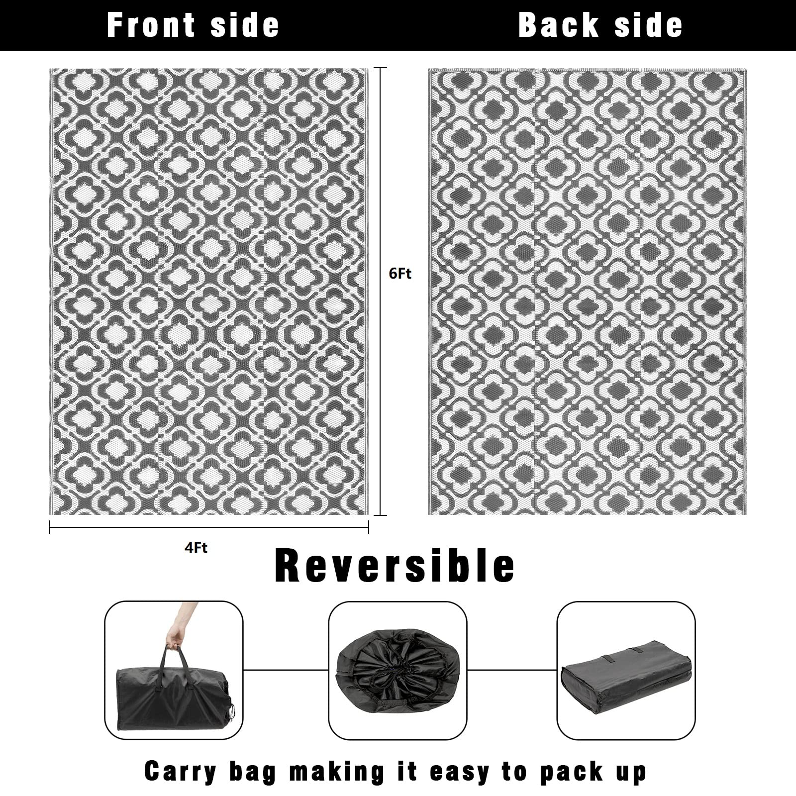 HEBE Outdoor Rug 4'x6'Waterproof Patio Mat Clearance Reversible Door Mats Plastic Straw Camp RV Tent Carpet Floral Area Rug for Camping,Backyard,Deck,Picnic,Beach,Trailer