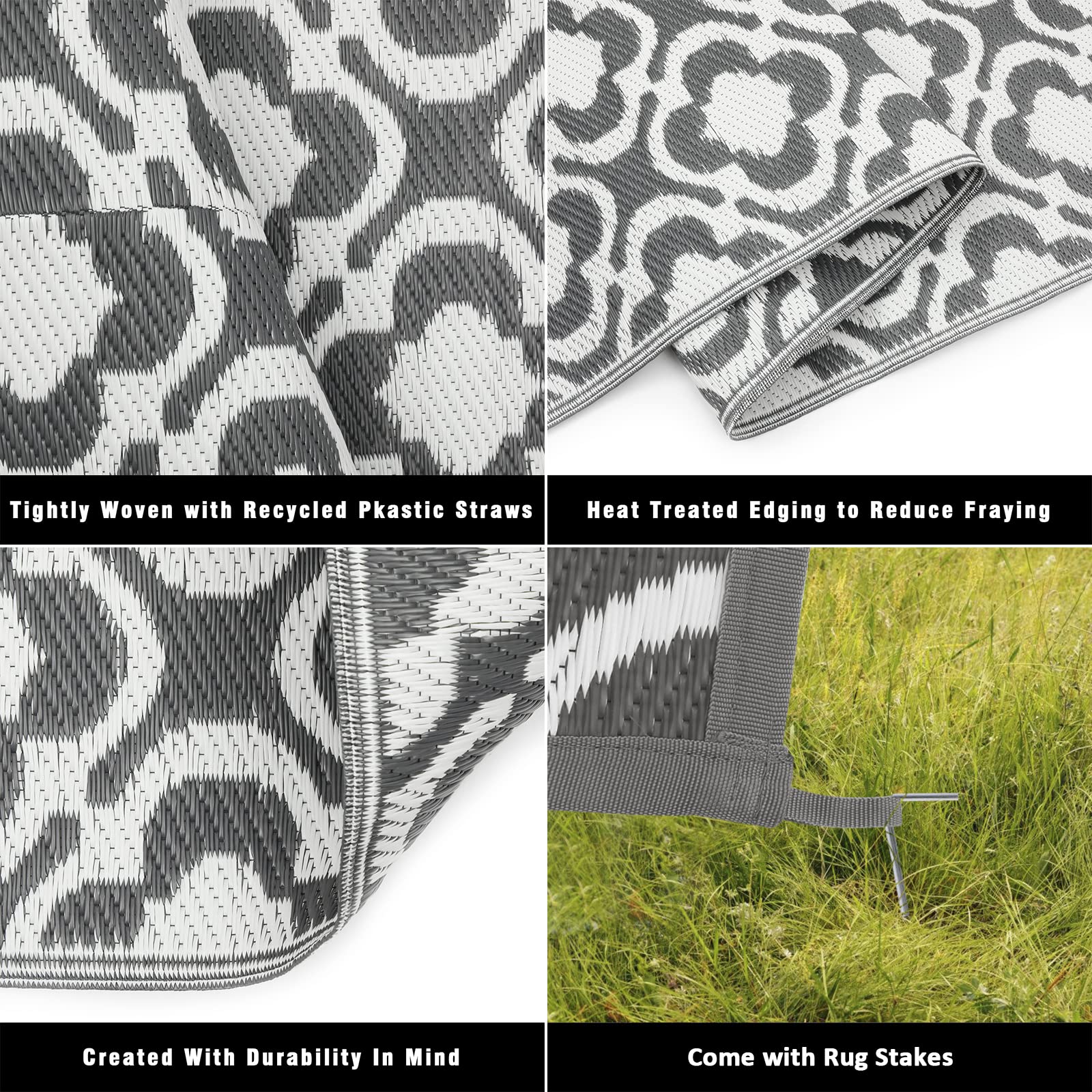 HEBE Outdoor Rug 4'x6'Waterproof Patio Mat Clearance Reversible Door Mats Plastic Straw Camp RV Tent Carpet Floral Area Rug for Camping,Backyard,Deck,Picnic,Beach,Trailer