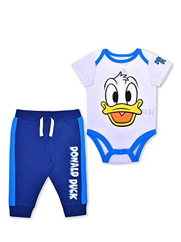 Disney Mickey Mouse or Donald Duck Boys Short Sleeve Bodysuit and Pants Set for Newborn and Infant