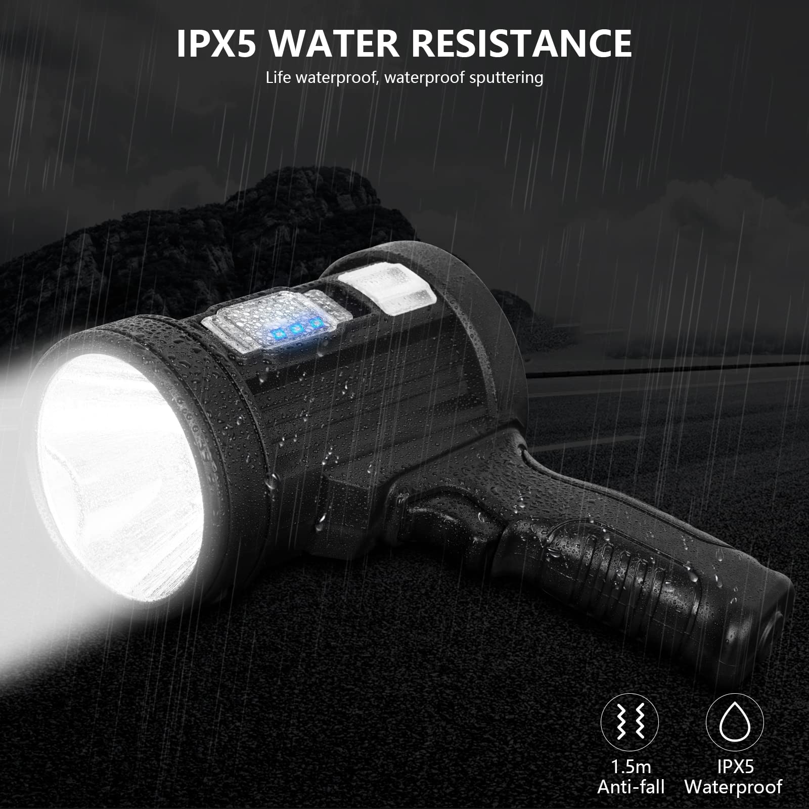 MIXILIN Rechargeable Spotlight, 1000,000 Lumens Handheld Hunting Flashlight Led Spot Light with Cob Light and Solar Panels, Lightweight and Super Bright Spotlight for Hunting Boating Camping