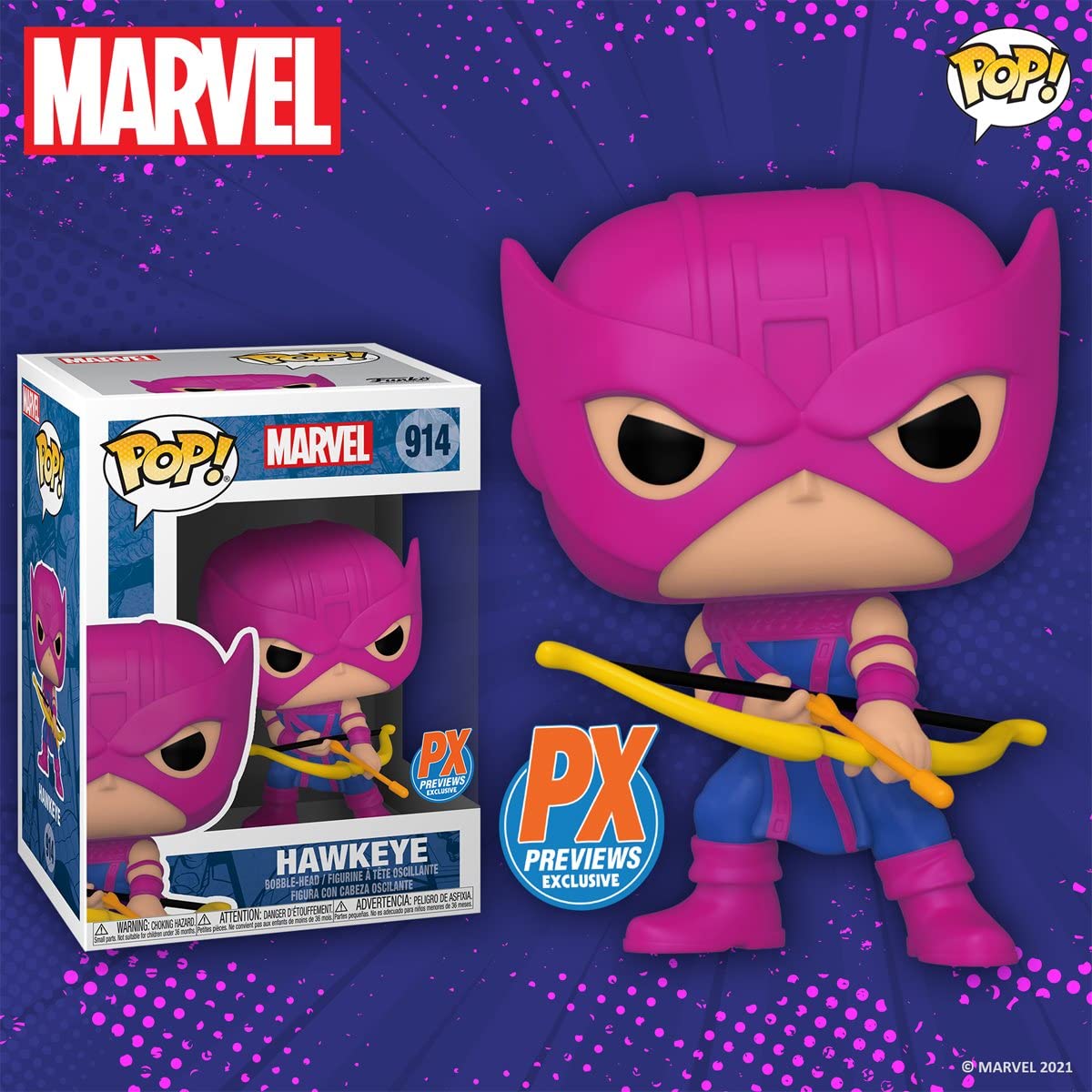 Funko POP Marvel: Avengers - Classic Hawkeye (PX Previews Exclusive) Pop! Vinyl Figure (Bundled with Compatible Pop Box Protector Case), Multicolored, 3.75 inches