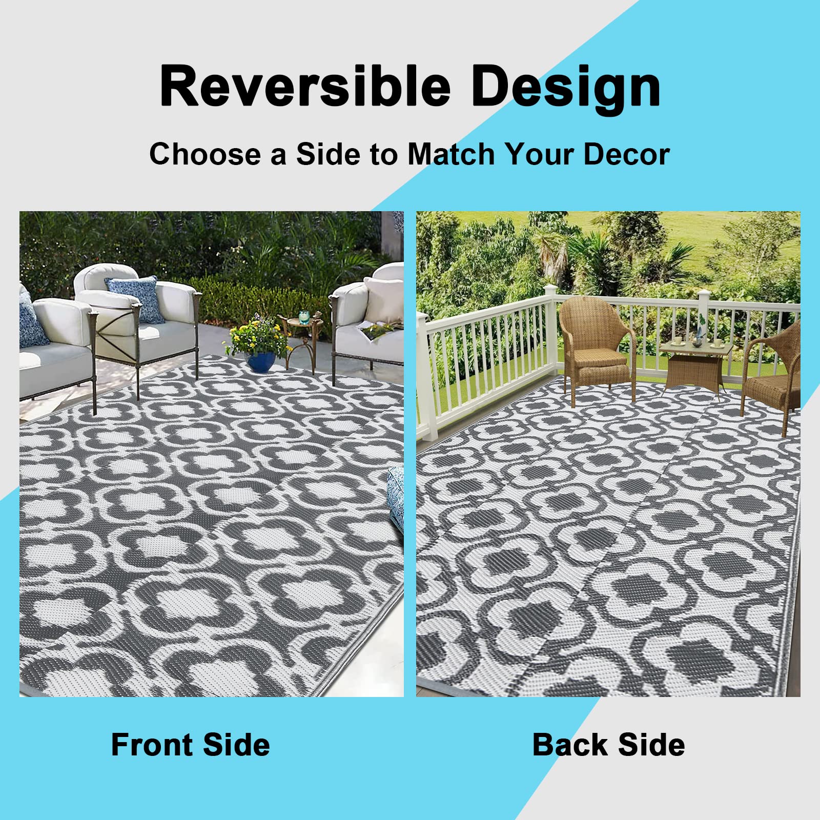 HEBE Outdoor Rug 4'x6'Waterproof Patio Mat Clearance Reversible Door Mats Plastic Straw Camp RV Tent Carpet Floral Area Rug for Camping,Backyard,Deck,Picnic,Beach,Trailer
