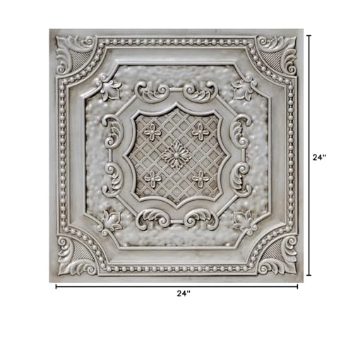 From Plain To Beautiful In Hours DCT04 Elizabethan Shield PVC 2' x 2' Lay-in or Glue-up Ceiling Tile (Covers / 40 sq.ft), Antique White, 10 Piece
