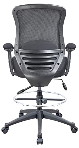 LONGBOSS Drafting Chair Mesh Computer Tall Office Chair, Standing Desk Stool with Lumbar Support Pillow, Height Adjustable Armrest and Adjustable Foot Ring (Black)