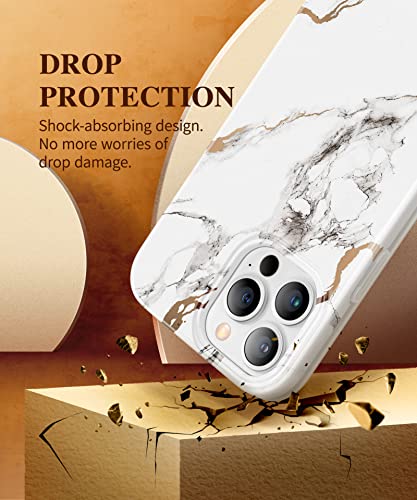 GVIEWIN for iPhone 13 Pro Max Case, Marble Soft TPU Shockproof Protective Case, Ultra Slim Thin Glossy Stylish Phone Cover, 6.7" 2021(White/Gold)