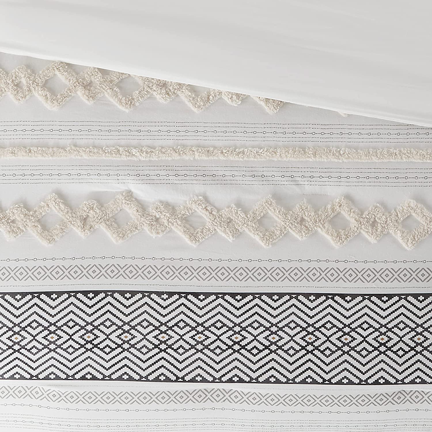 Hyde Lane Farmhouse Bedding Comforter Sets, Ivory Full/Queen Size Boho Bed Set,Cotton Top with Modern Neutral Style Clipped Jacquard Stripes, 3-Pieces Including Pillow Shams (90x90 Inches)
