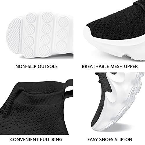 ALLY UNION MAKE FORCE Mens Sock Shoes Black Sneakers for Men Wide lace up Tennis Memory Foam Black Size 7,High/Black&White 7