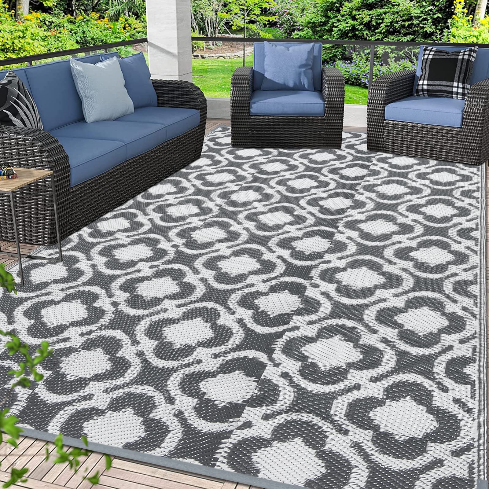 HEBE Outdoor Rug 4'x6'Waterproof Patio Mat Clearance Reversible Door Mats Plastic Straw Camp RV Tent Carpet Floral Area Rug for Camping,Backyard,Deck,Picnic,Beach,Trailer