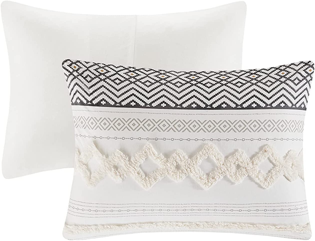 Hyde Lane Farmhouse Bedding Comforter Sets, Ivory Full/Queen Size Boho Bed Set,Cotton Top with Modern Neutral Style Clipped Jacquard Stripes, 3-Pieces Including Pillow Shams (90x90 Inches)