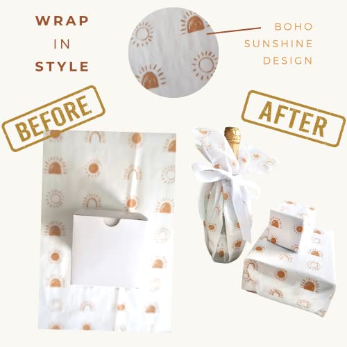 Lain & Lou Easter Tissue Paper for Packaging (25 Pack) Sunshine Boho Tissue Paper - Bulk Pastel Tissue Paper for Packaging Small Business - Boho Wrapping Paper - Orange Tissue Paper for Gift Bags