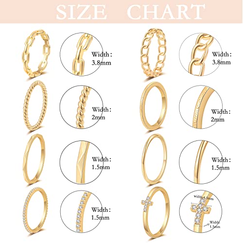 TOBENY 8PCS 14K Gold Plated Stacking Rings for Women Gold Silver Knuckle Stackable Rings Size 4 to Size 11 1.5mm/2mm/3.8mm Eternity Wedding Band Rings