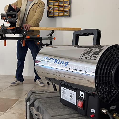 Flame King 60,000 BTU Portable Propane Forced Air Heater Outdoor Great for Jobsite, Construction, Garage, Patio, Stainless Steel