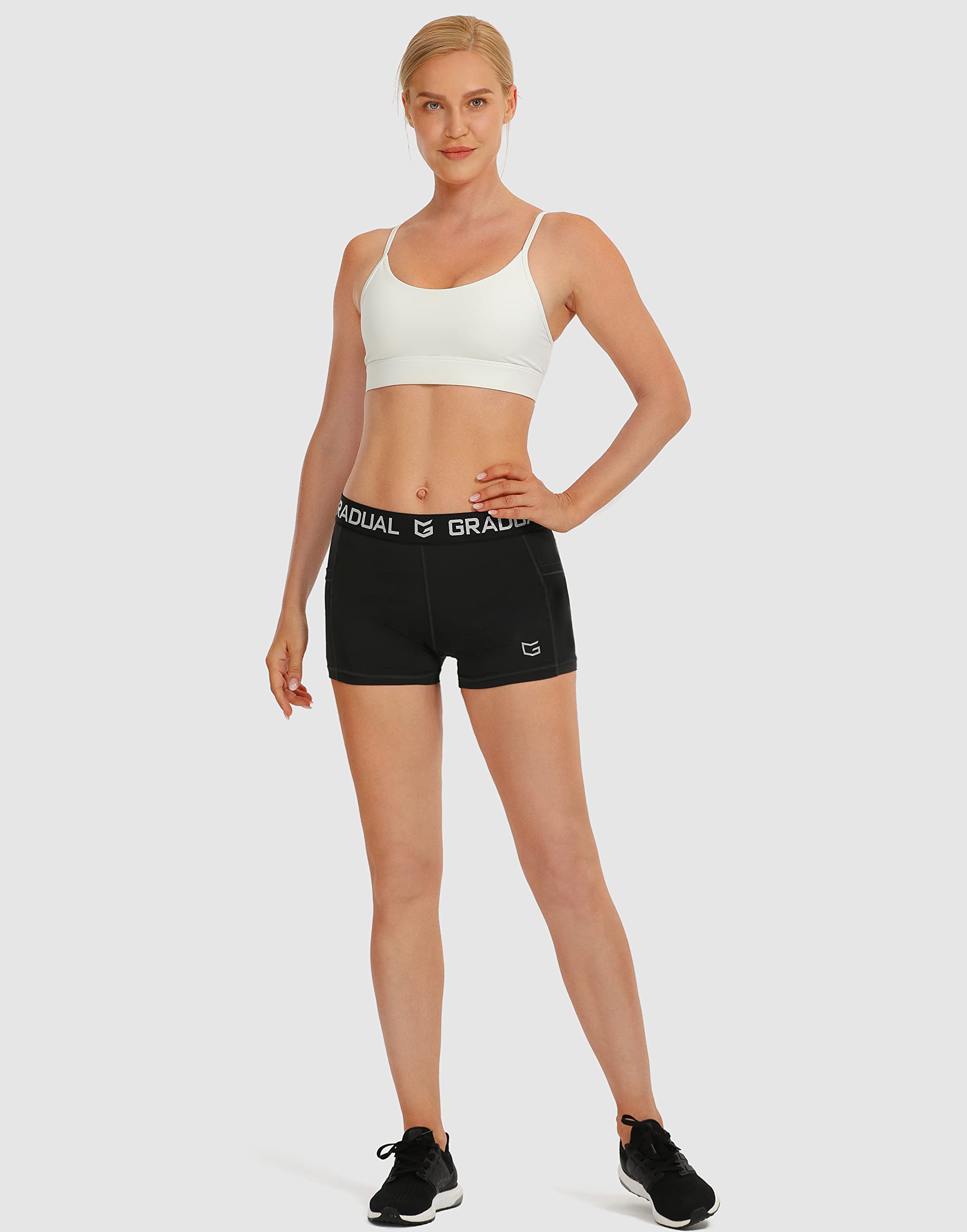 G Gradual Women's Spandex Compression Volleyball Shorts 3" /7" Workout Pro Shorts for Women (3 Pack:Black/Black/Black Pockets, Large)