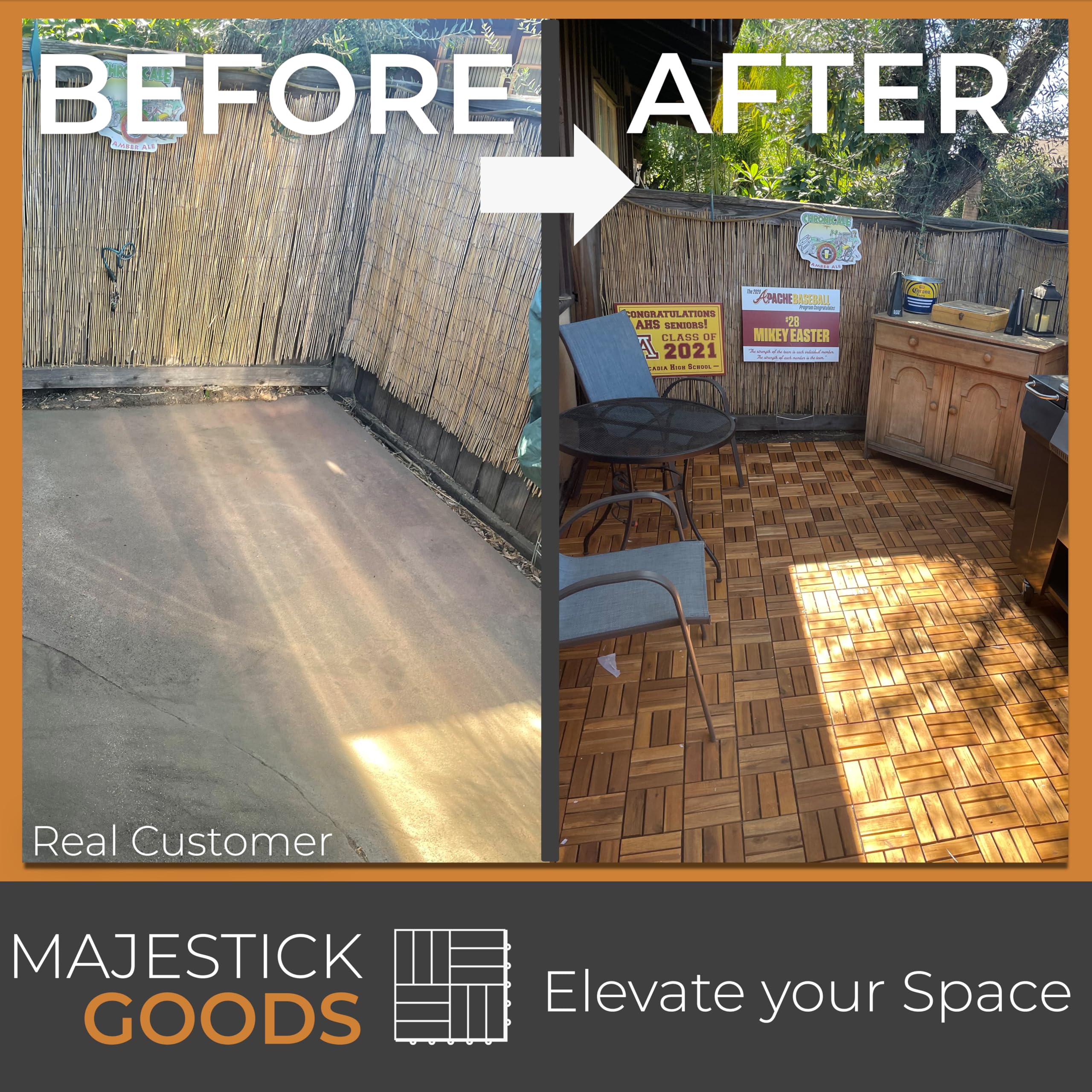 1 Sq Ft Single Interlocking Deck Tiles 12"x12" Sample Tile - Non-Slip All Weather Acacia Wood Outdoor Tiles for Patio - Decking, Porch and Balcony Flooring Tiles - Easy Install Wooden Deck Tile Pavers