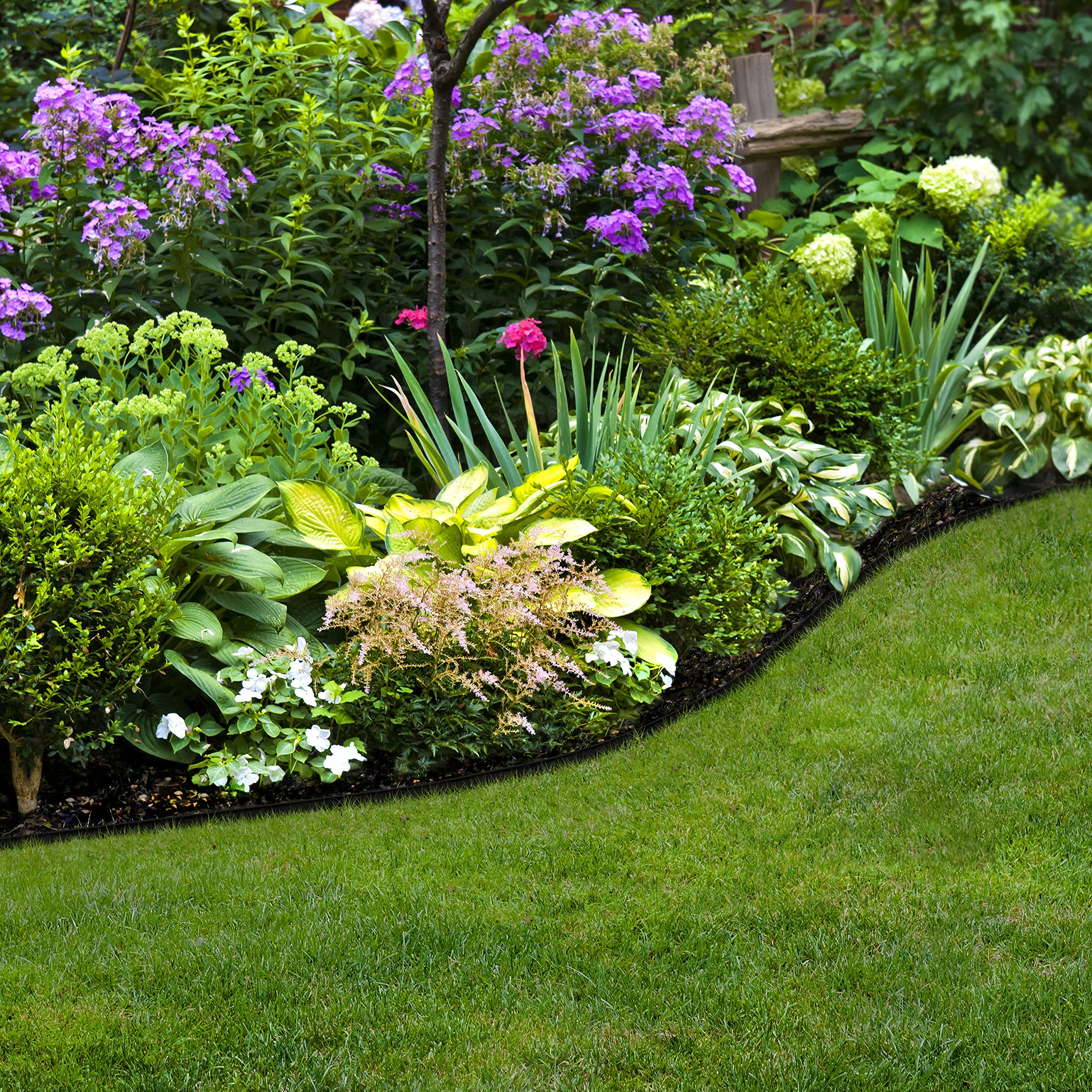 EasyFlex Pound-in Landscape Edging with Bonus Anchoring Stakes, 4.5 in. Straight Top Plastic Garden Border, 20 Foot Kit, Black, (3500-20CXX-3)