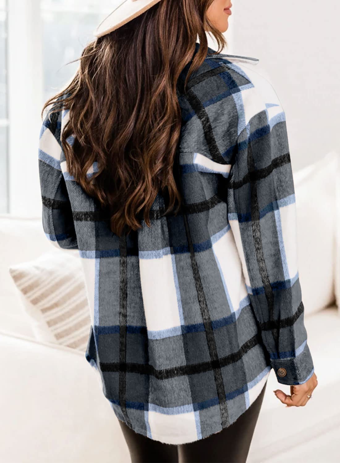 DOROSE Shackets For Women Flannel Shirt Fall Long Sleeve Button Down Plaid Jackets Coat (Black, X-Large)