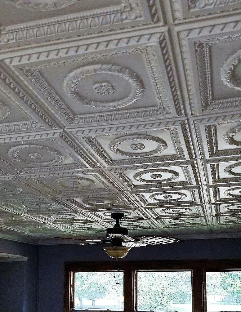 Charleston #210 PVC Decorative Ceiling Tiles 2' x 2' Glue-Up/Grid (Pack of 12 - Approx. 48 sq. ft.)(Antique Brass)
