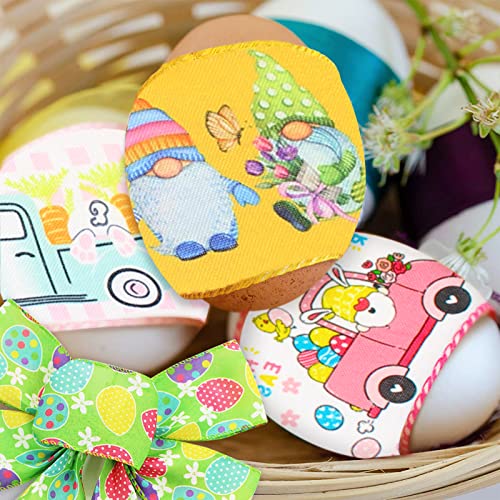 Easter Wired Edge Ribbon, 2.5 Inch x 26 Yards Easter Eggs Printed Ribbon Easter Truck Bunny Gnome Fabric Ribbons for Easter Wrapping Wreath Party Decoration DIY Craft Supplies