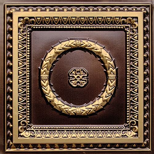 Charleston #210 PVC Decorative Ceiling Tiles 2' x 2' Glue-Up/Grid (Pack of 12 - Approx. 48 sq. ft.)(Antique Brass)